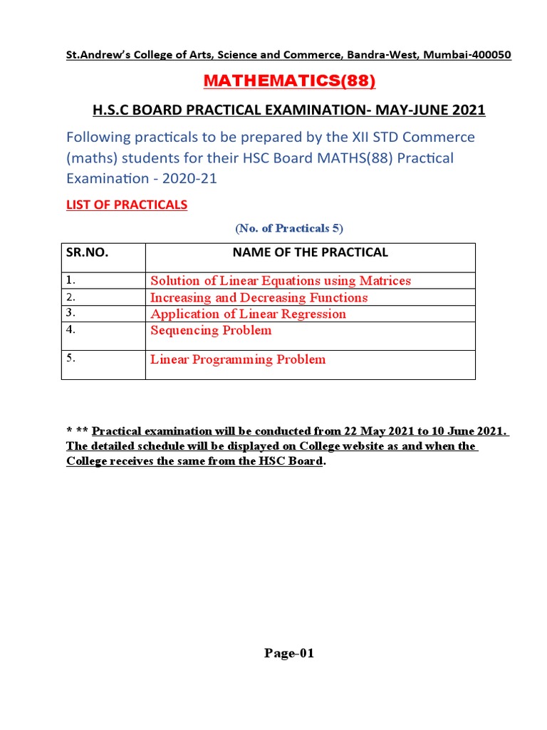 HSC Board Practical Commerce Maths 88 Instruction 2021 1 | PDF