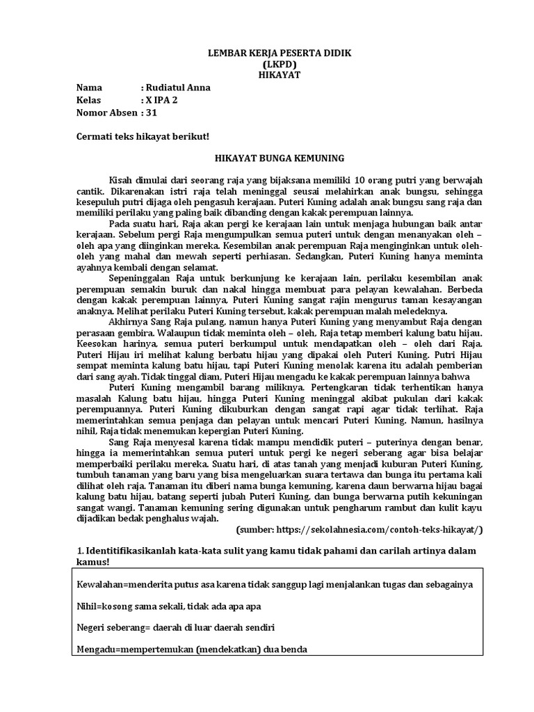 LKPD Teks Hikayat | PDF