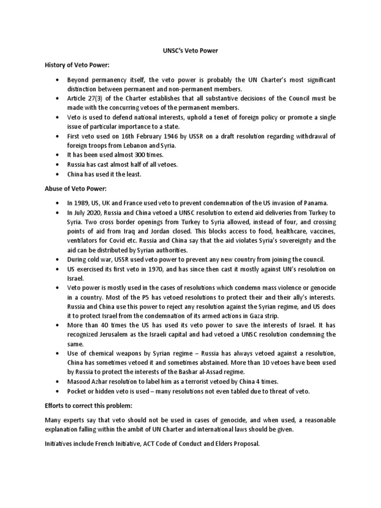 UNSC's Veto Power | PDF | United Nations Security Council | Bashar Al Assad