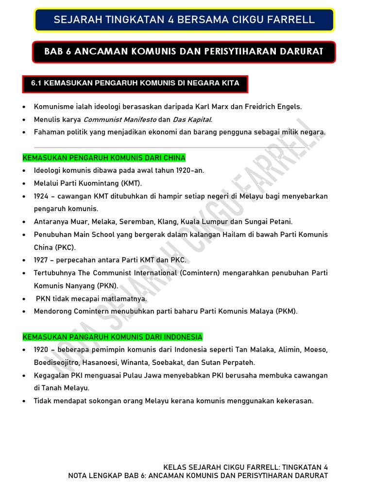 Bab 6 Ancaman Komunis Dan Perisytiharan Darurat | PDF