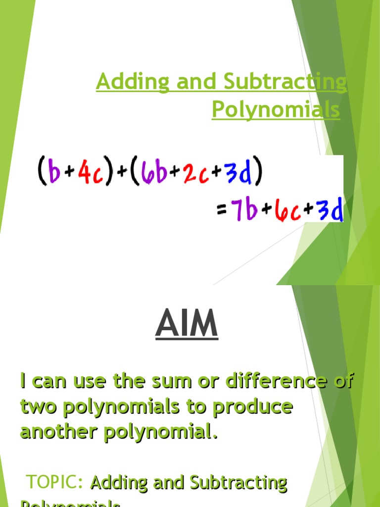 G7 Math Q2-Week 4 - Addition and Subtraction of Polynomials | PDF ...