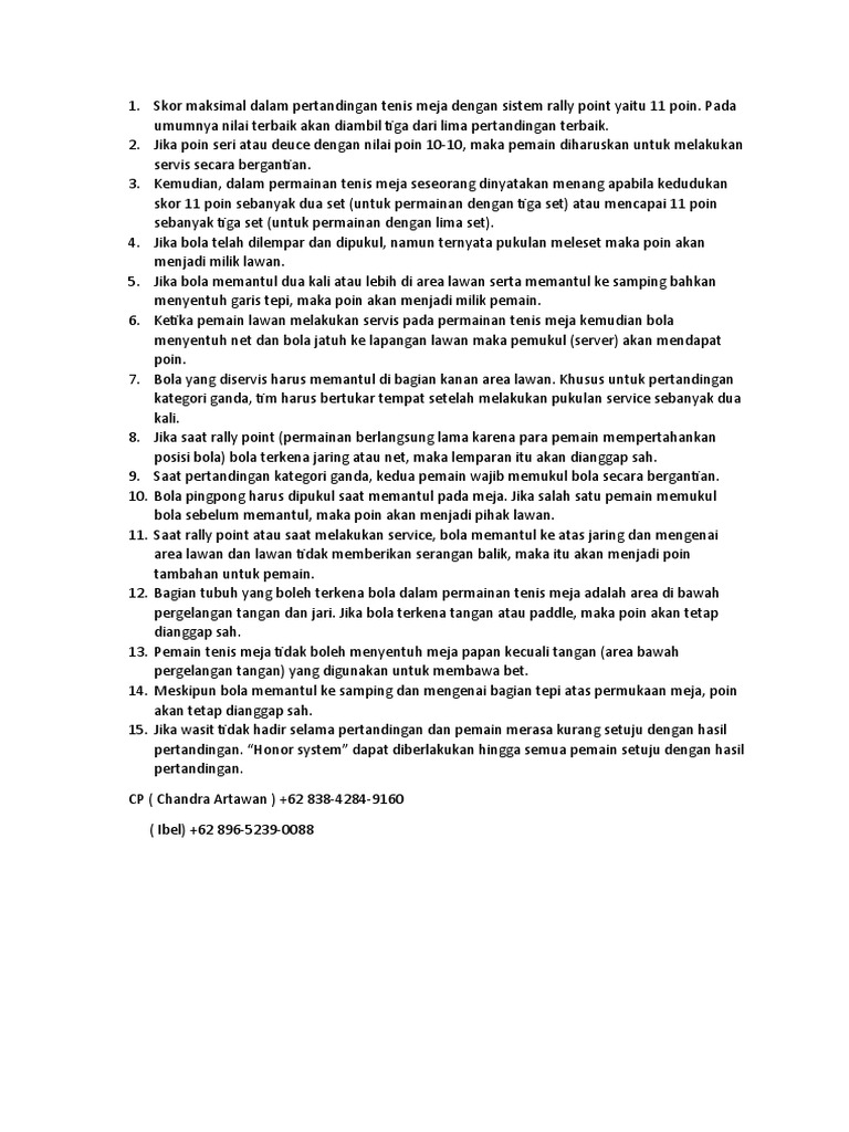 Juknis Tenis Meja | PDF