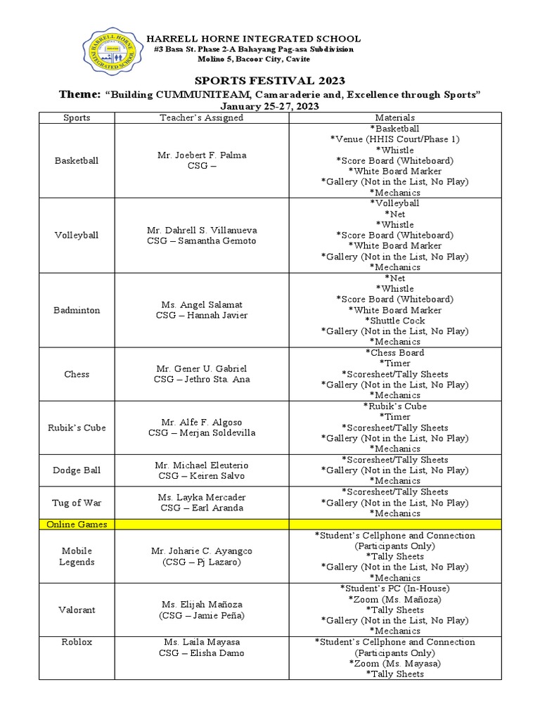 Sportsfest Activities 2022-2023 | Download Free PDF | Ball Games ...