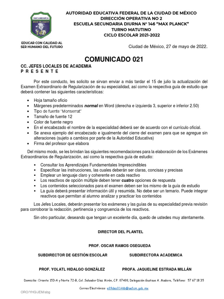 Comunicado 21 | PDF | Prueba (evaluación) | Aprendizaje