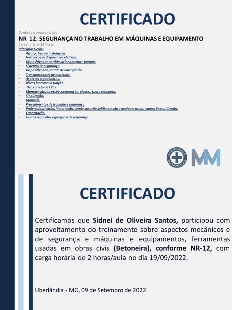 Certificado NR 12 | PDF