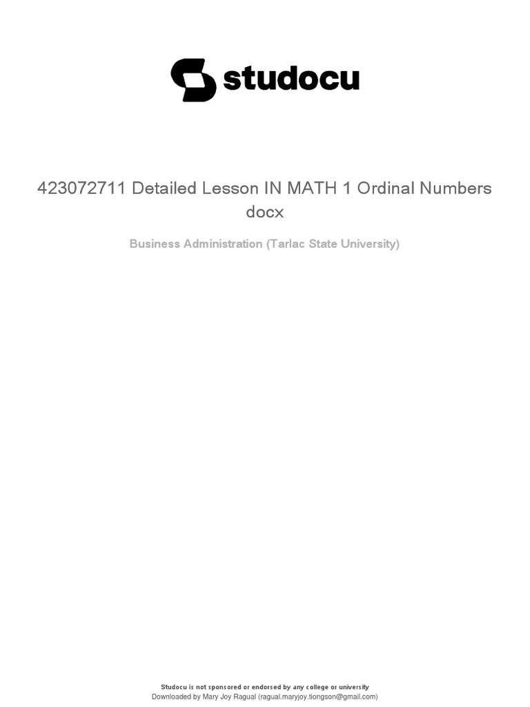 Detailed Lesson In Math 1 Ordinal Numbers Pdf Teachers Learning