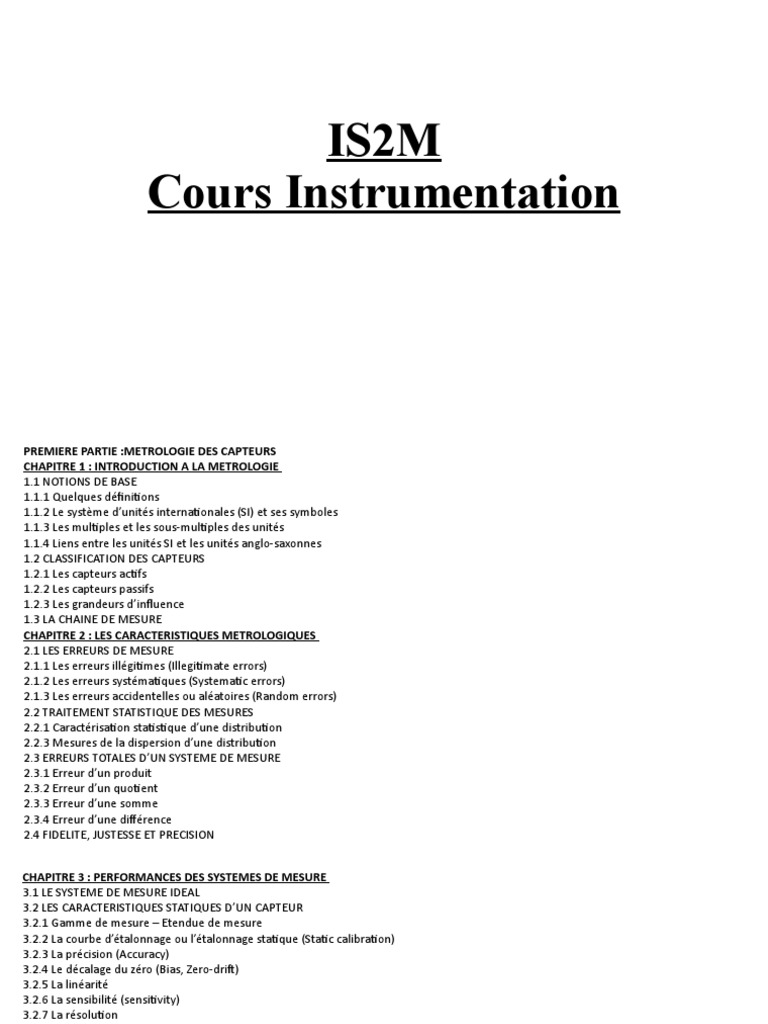 Cours Instrumentation IS2M | PDF | Thermocouple | Capteur