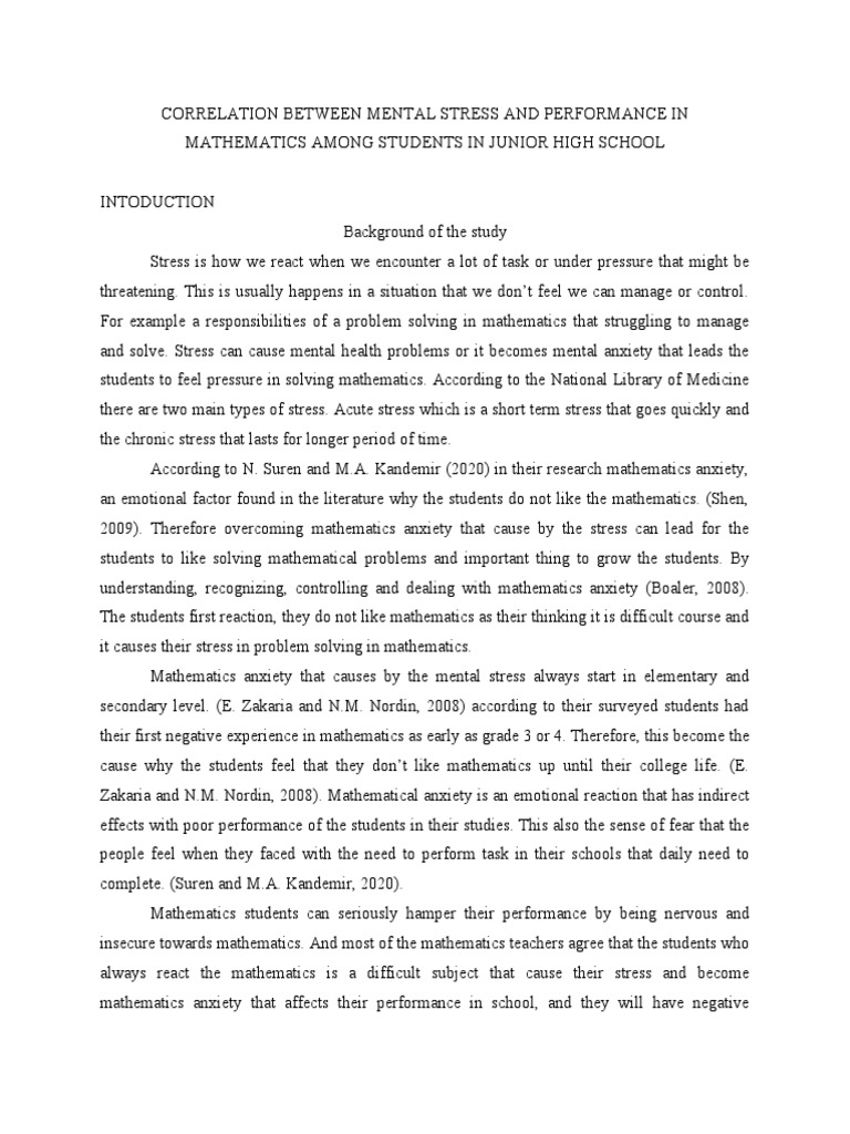 Mental Stress Impact on Math Performance | PDF | Anxiety | Stress (Biology)