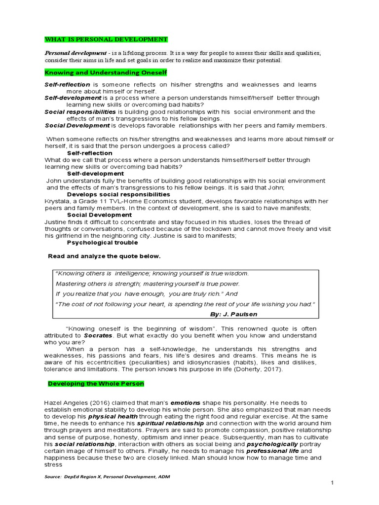 G12 PerDev Q1 Final Pointers | PDF | Self-Improvement