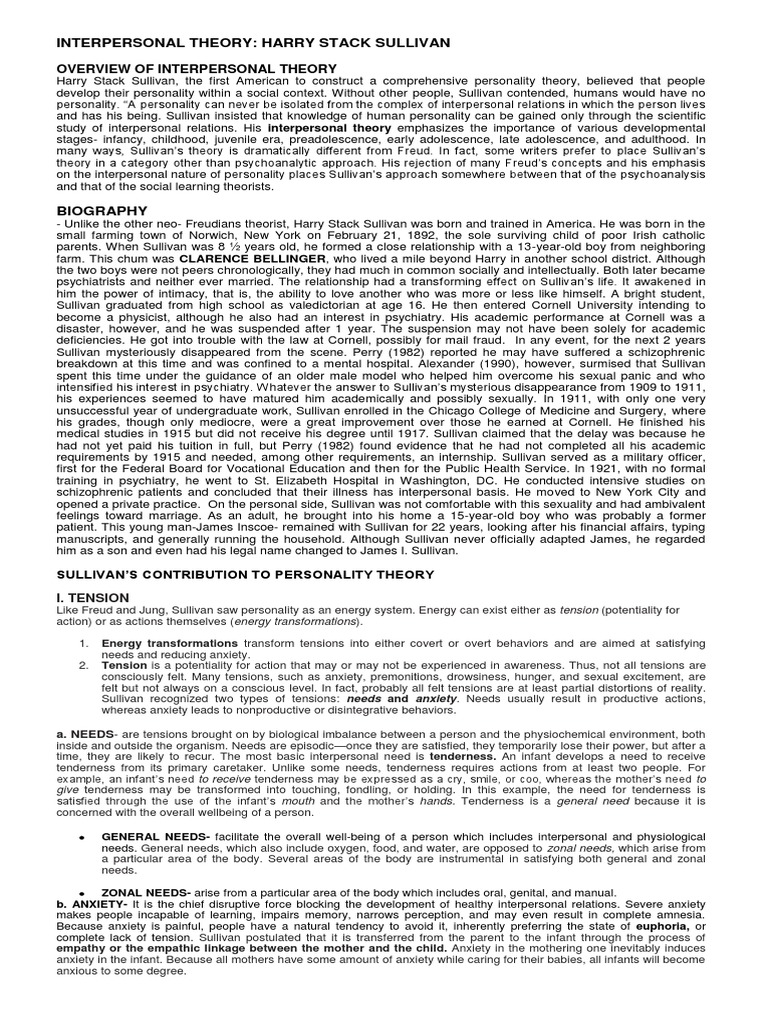 Lesson 7 Interpersonal Theory Harry Stack Sullivan PDF | PDF | Intimate ...