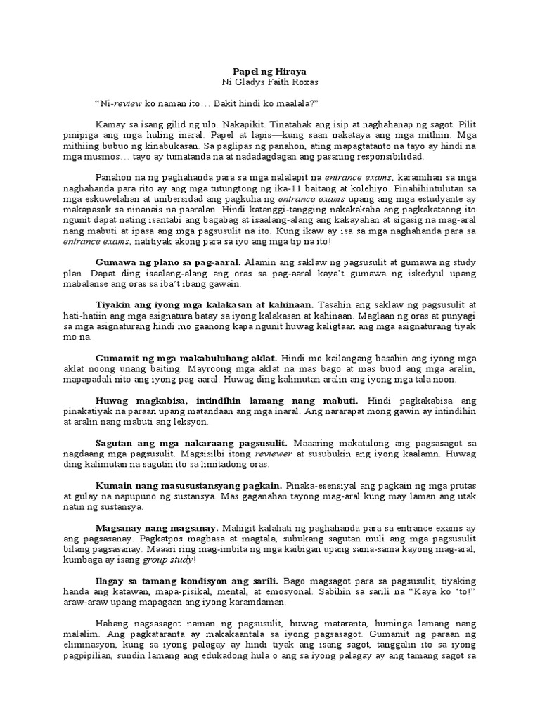 Papel NG Hiraya-Roxas | PDF