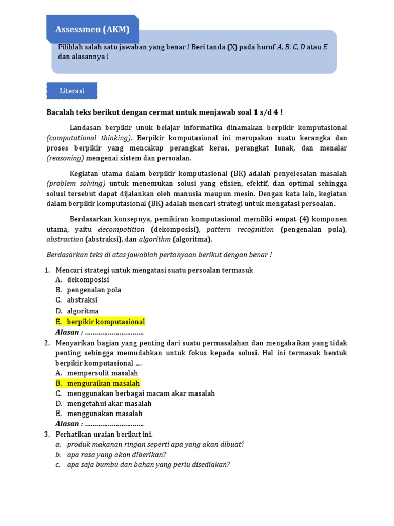 Soal AKM - Berpikir Komputasional | PDF