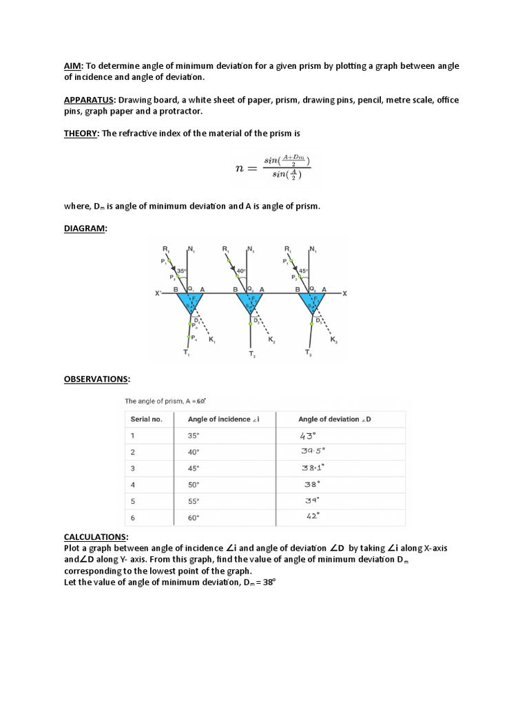 Angle of Minimum Deviation (Prism) | PDF