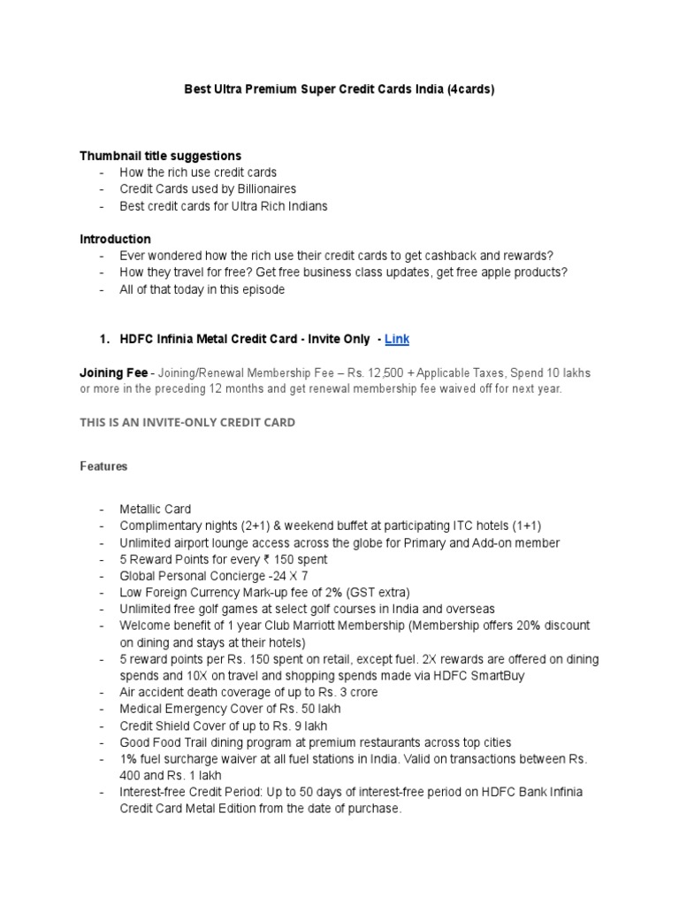 Credit Card NOV - Ultra Premium Credit Cards | PDF | Credit Card ...
