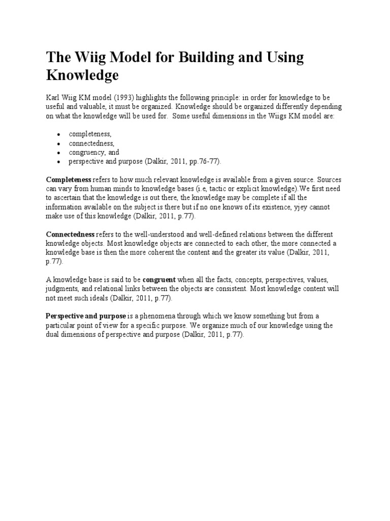 The Wiig Model For Building and Using Knowledge | PDF | Career & Growth ...