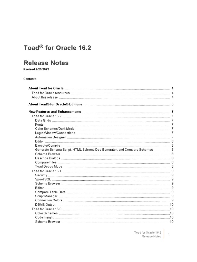 Toadfororacle 16 2 Releasenotes Pdf