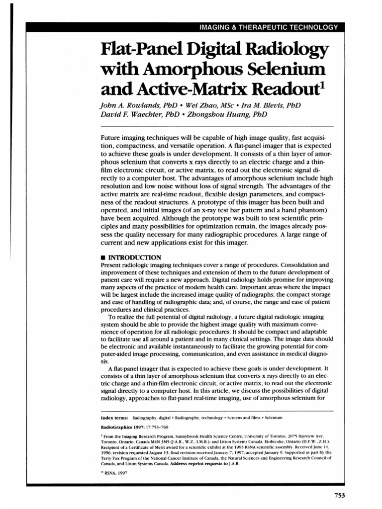Amorphous Selenium in Digital Radiology | PDF | Radiography | Medical ...