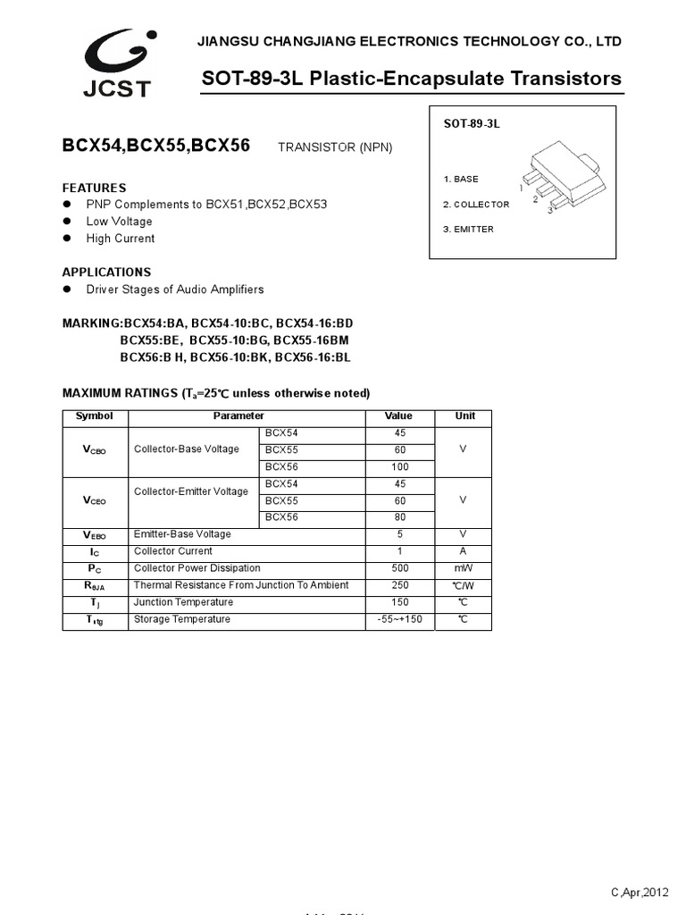 Changjiang Electronics Tech CJ BCX56 - C24280 | PDF | Bipolar Junction ...