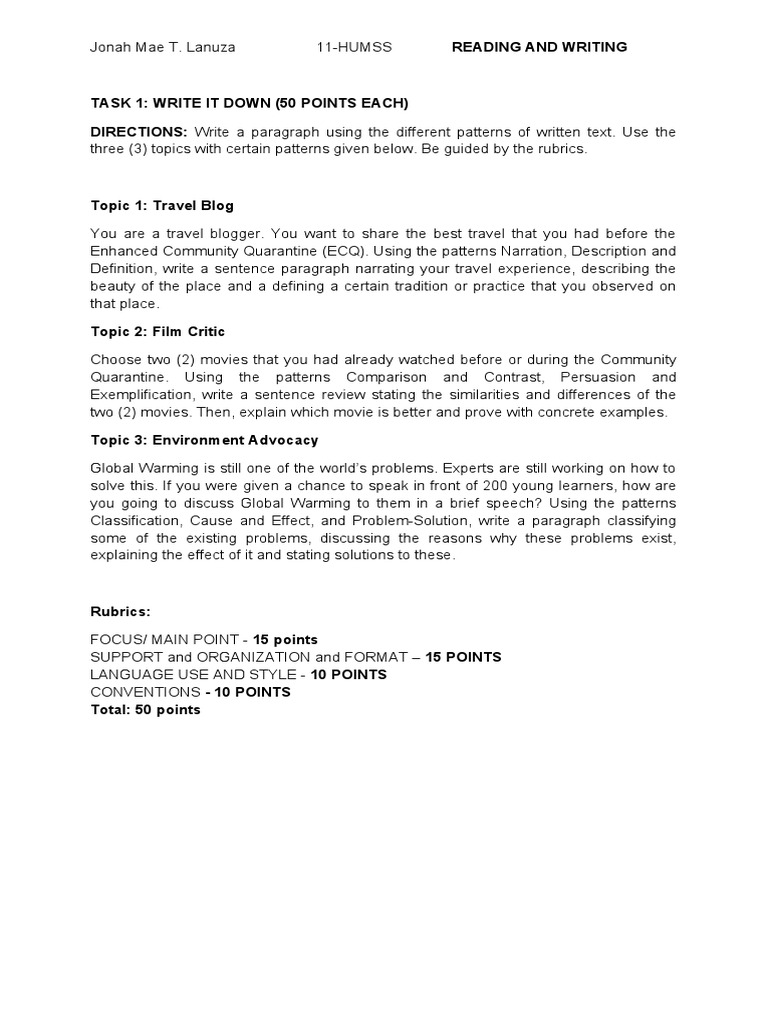 Activity 2 - Reading and Writing | PDF | Climate Change | Natural Environment