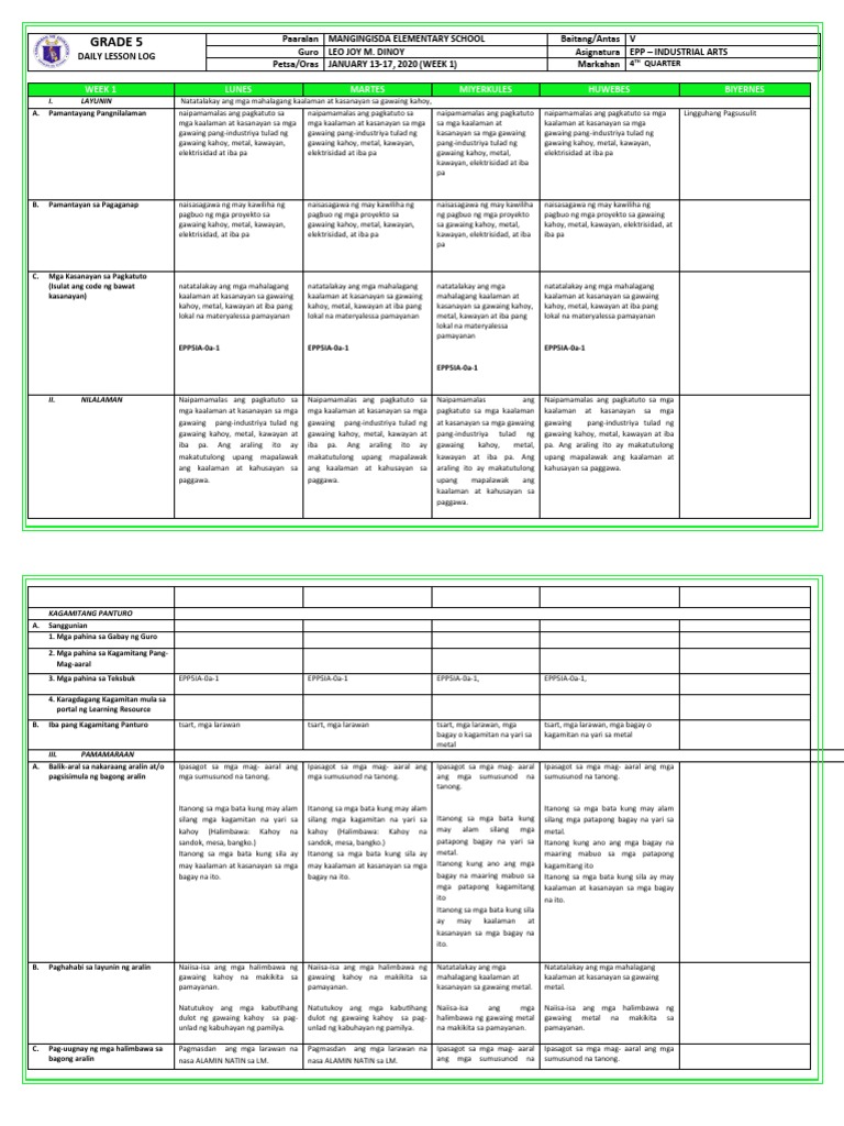 DLL G5 Q4 Week 1 All Subjects | PDF