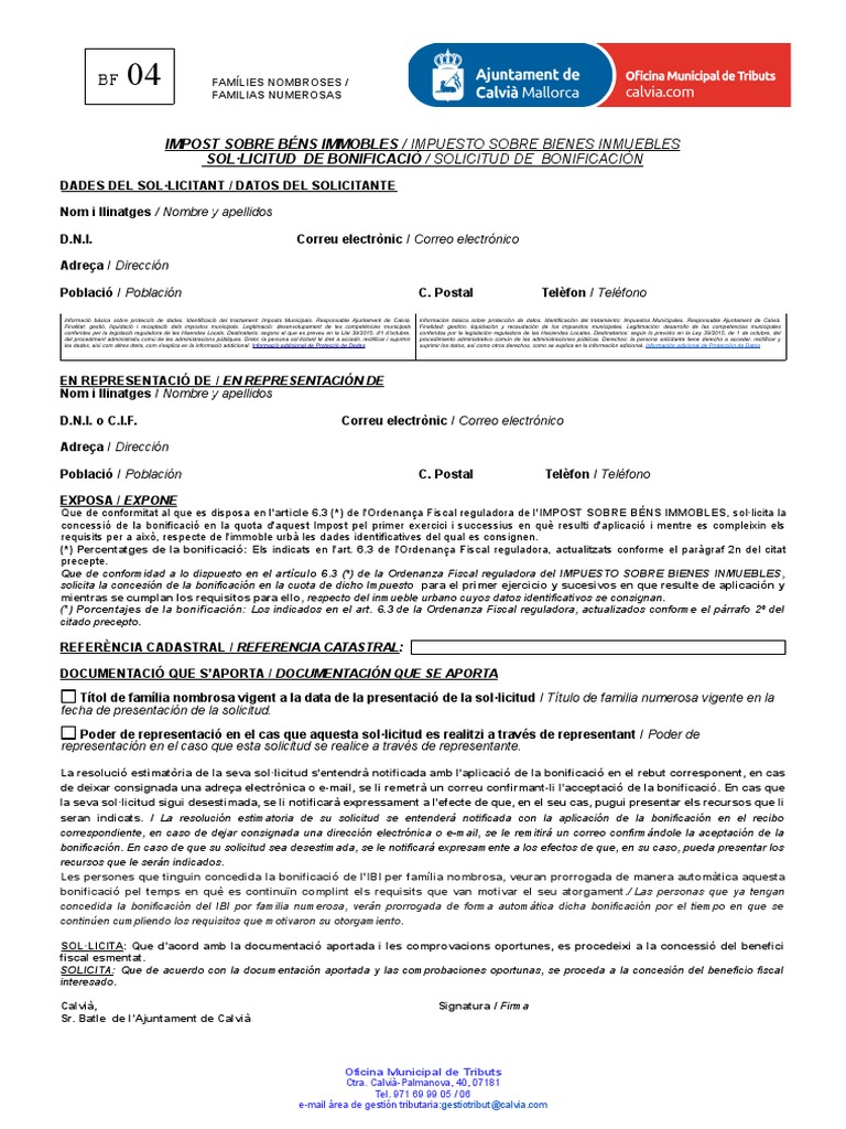 Impost Sobre Béns Immobles / Sol Licitud de Bonificació / Solicitud de Bonificación | PDF
