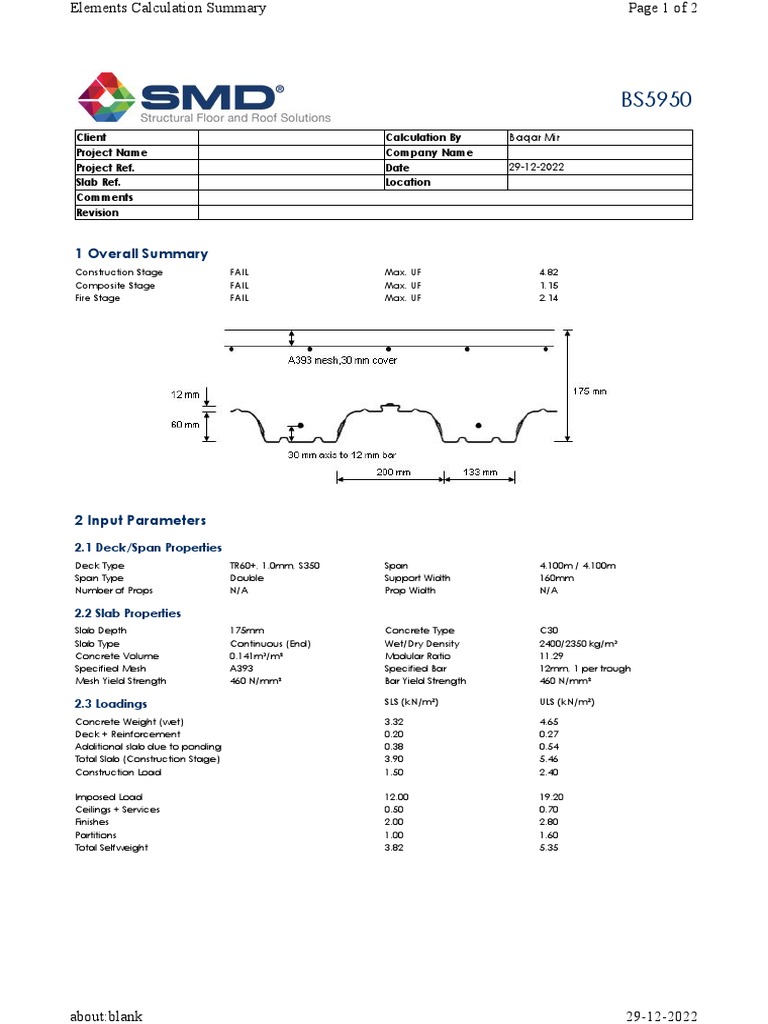 SMD Elements - 60mm Steel Decking - Double Span | PDF | Bending | Concrete