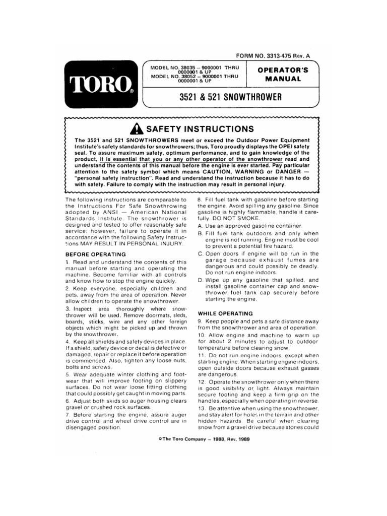Toro 521 Manual | PDF