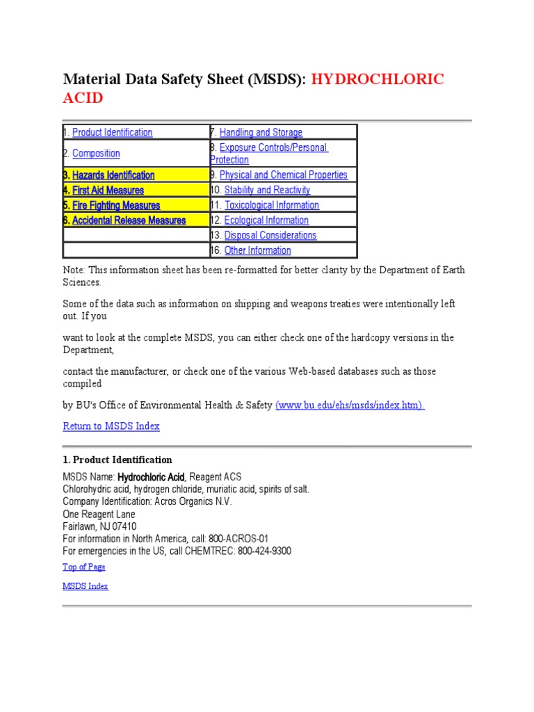 Data HCL | PDF | Hydrochloric Acid | Chlorine