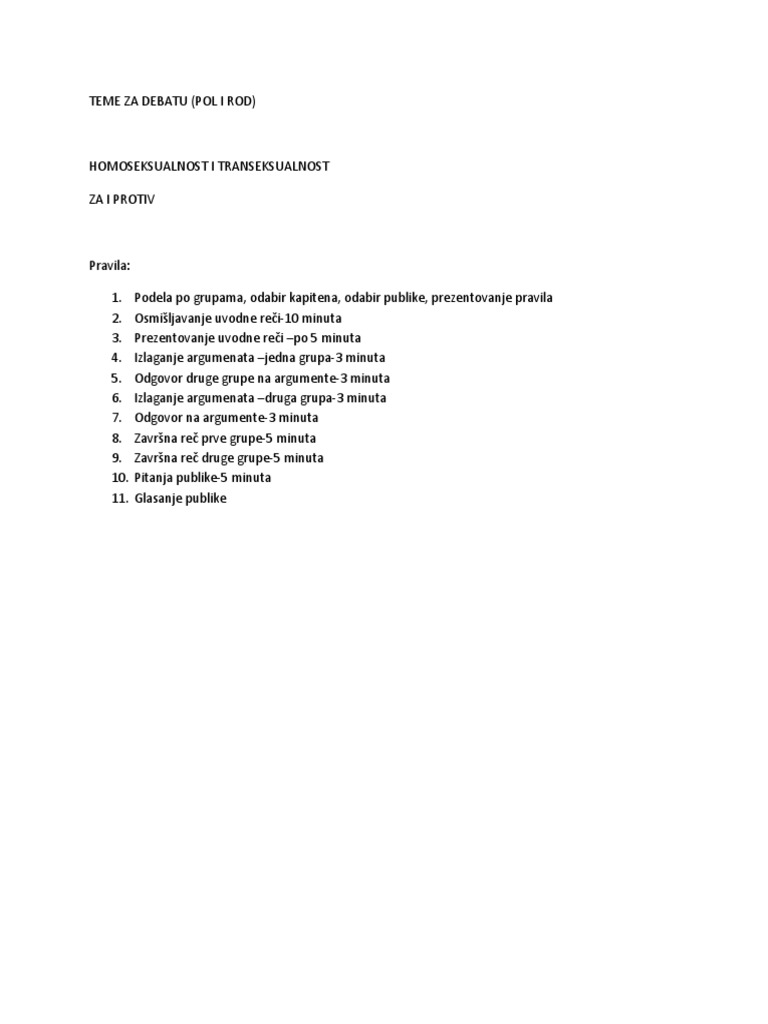 Teme Za Debatu Pol I Rod | PDF