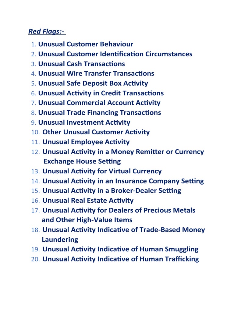 Unusual Financial Activity Red Flags | PDF | Business | Finance & Money ...
