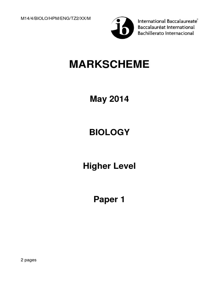 Biology Paper 1 TZ2 HL Markscheme | PDF | Teaching Methods & Materials | Science & Mathematics