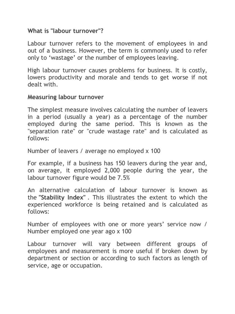Labor Turnover | PDF | Turnover (Employment) | Employee Relations