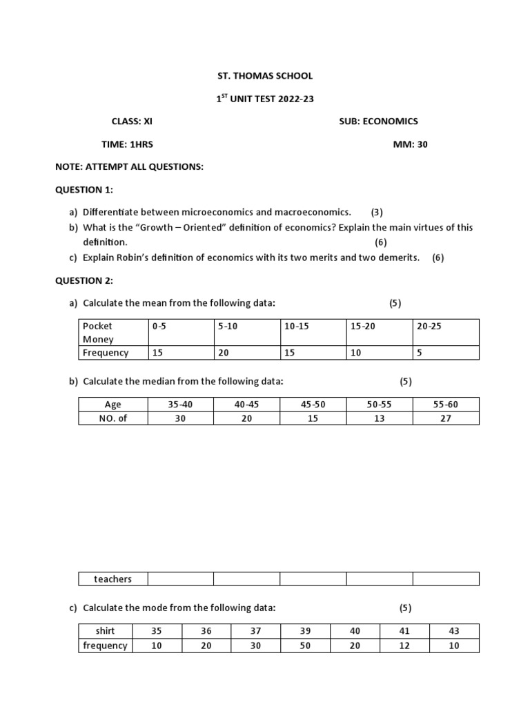 Class 11 Unit 1 Paper 2022-23 | PDF Class 11 Unit 1 Paper 2022-23 | PDF