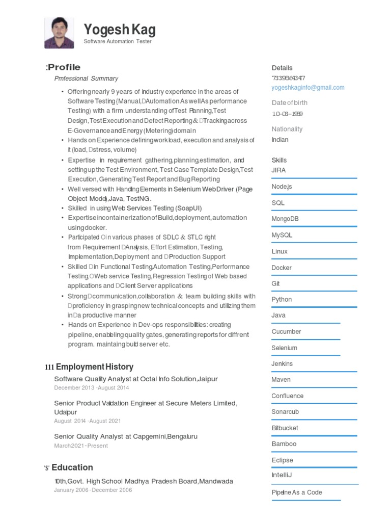 Software Automation Tester Profile | PDF | Software Testing | Selenium ...