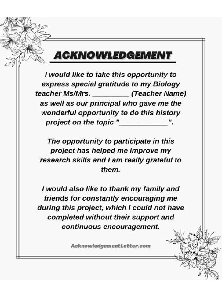 Acknowledgement For Bio Project | PDF