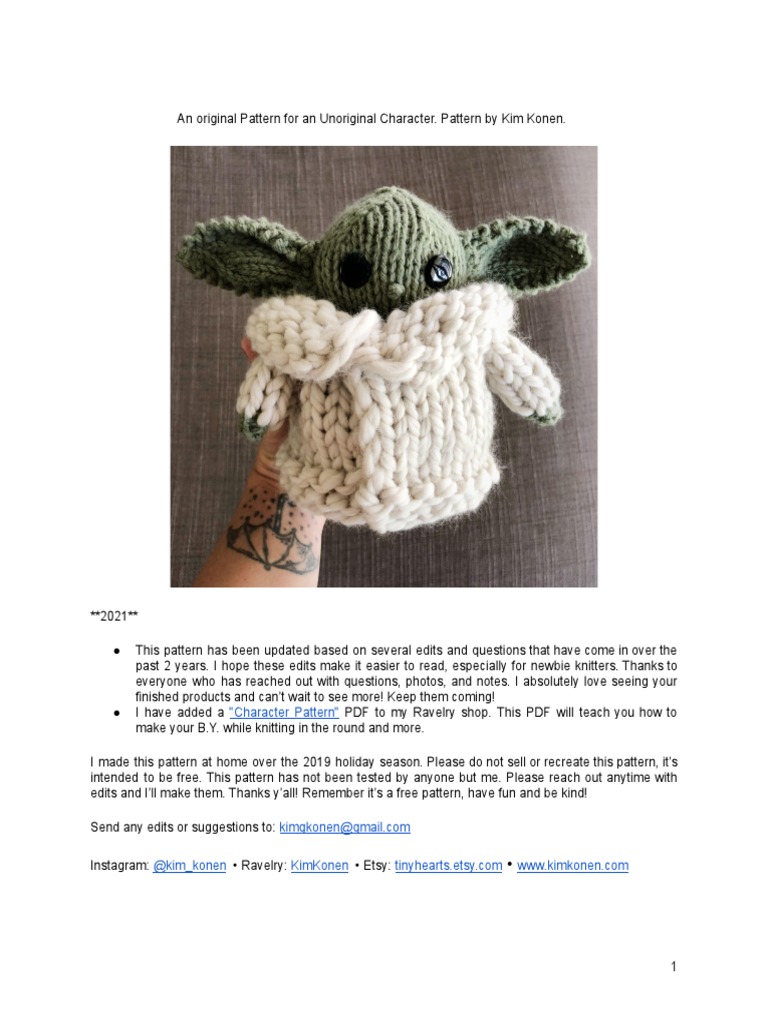 Updated Baby Yoda Knitting Pattern | PDF | Knitting | Yarn