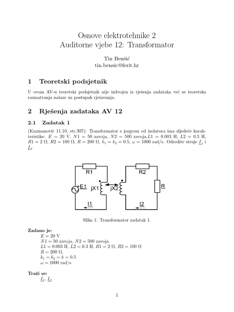 Osnove Elektrotehnike 2 Vježbe | PDF