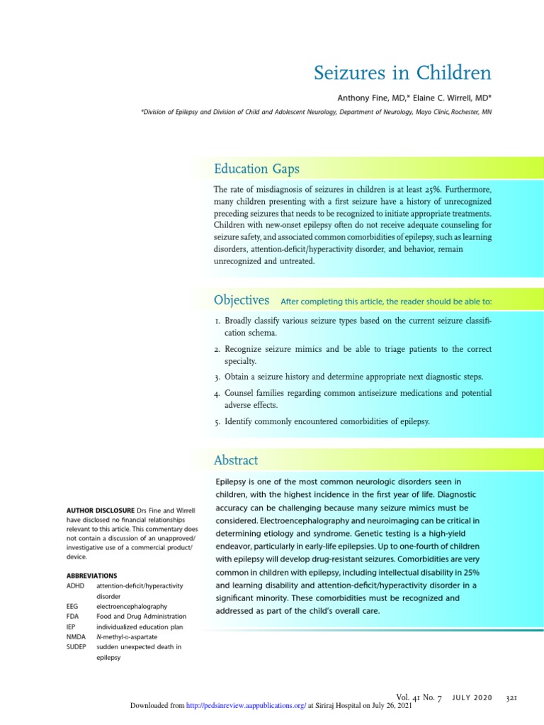 Seizures in Children - Pediatric in Review 2020 | PDF | Epilepsy ...