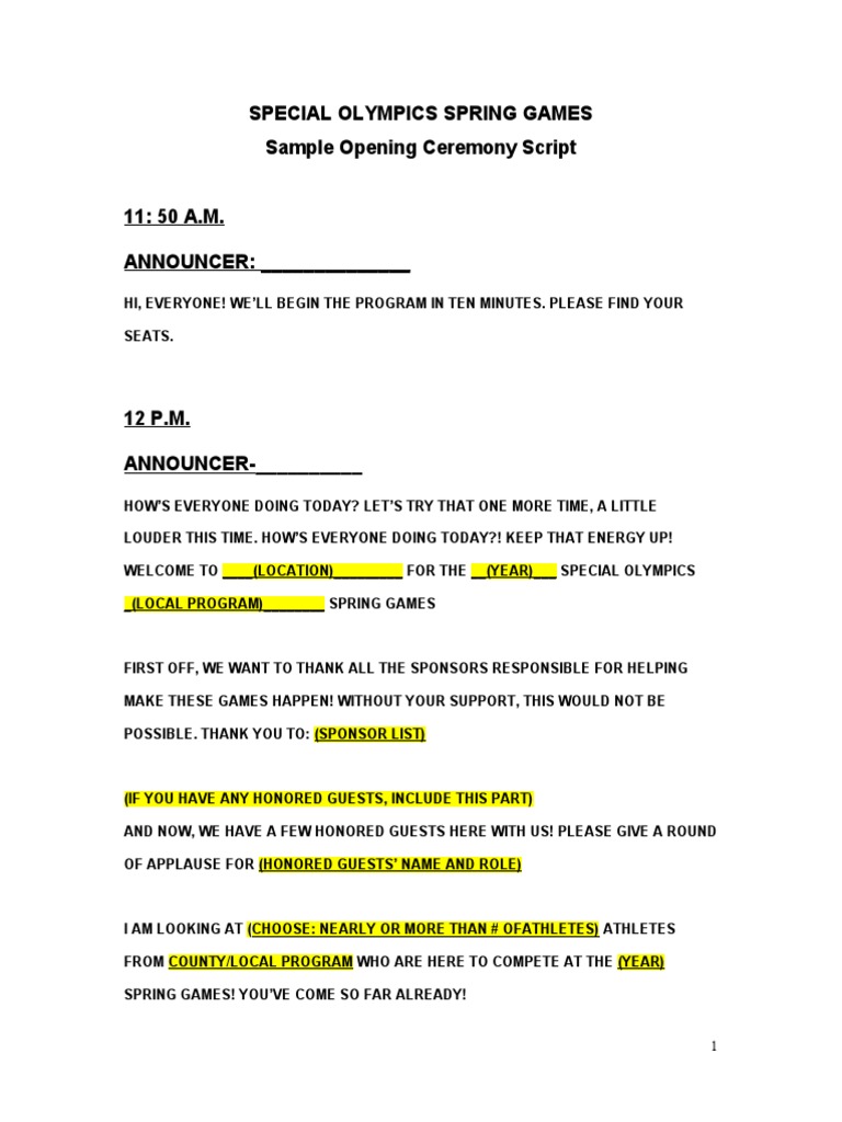 Sample Spring Games Opening Ceremony Script | PDF | Sports Festivals | Sports