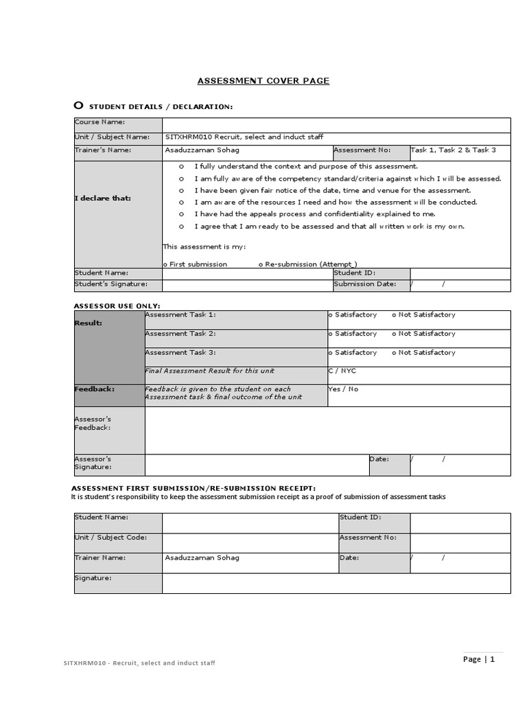 SITXHRM010 Assessment Overview | PDF | Educational Assessment | Recruitment