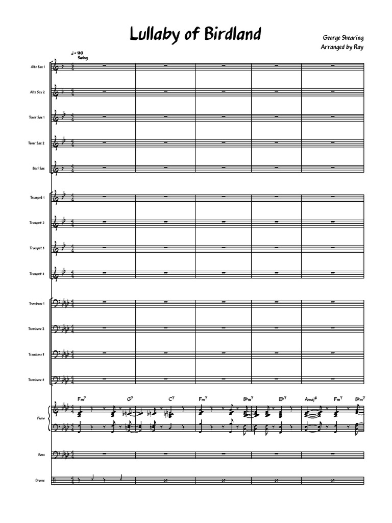 Lullaby of Birdland For Big Band | PDF | Saxophone | Trombone