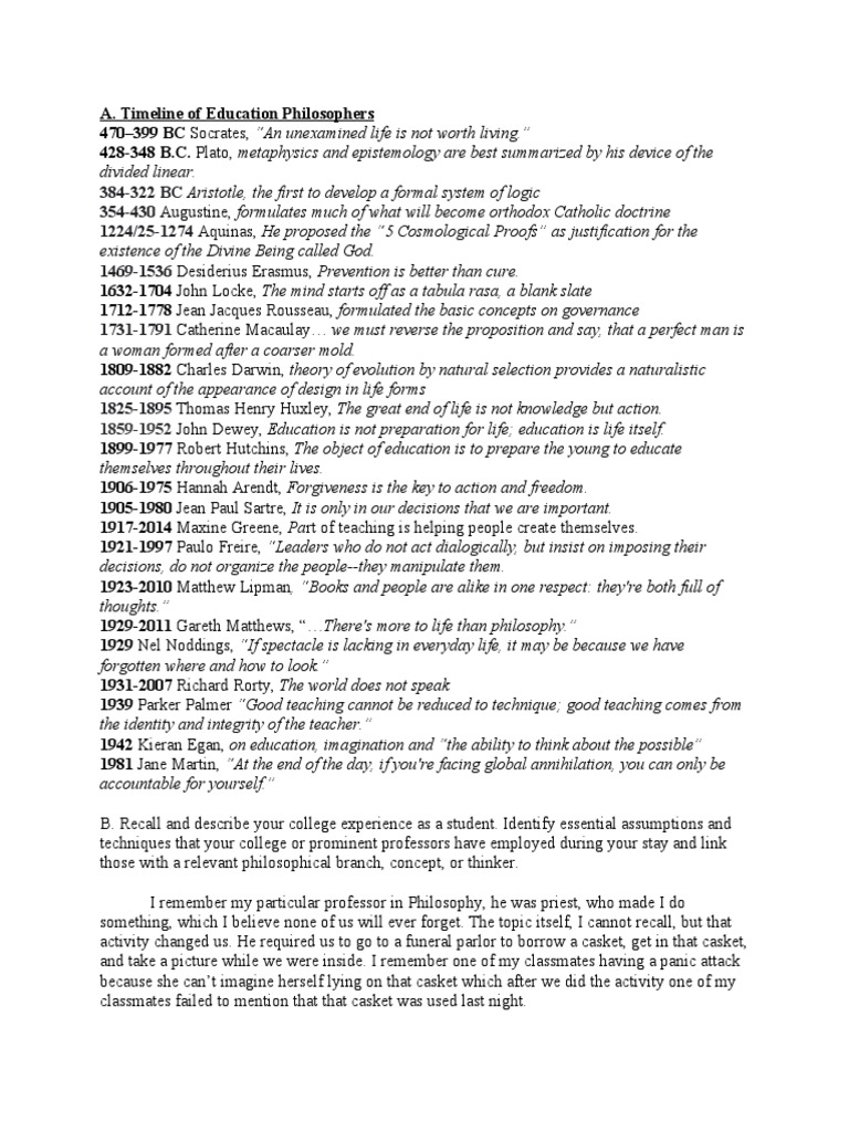 Philosophers - Timeline | PDF | Experience | Philosophical Theories
