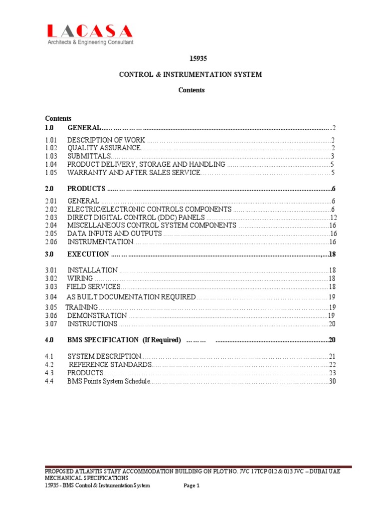 BMS Control & Instrumentation System - R1 - 290516 | PDF | Valve | Switch