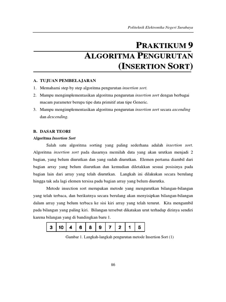 Praktikum 9 - Sorting Insertion Sort | PDF