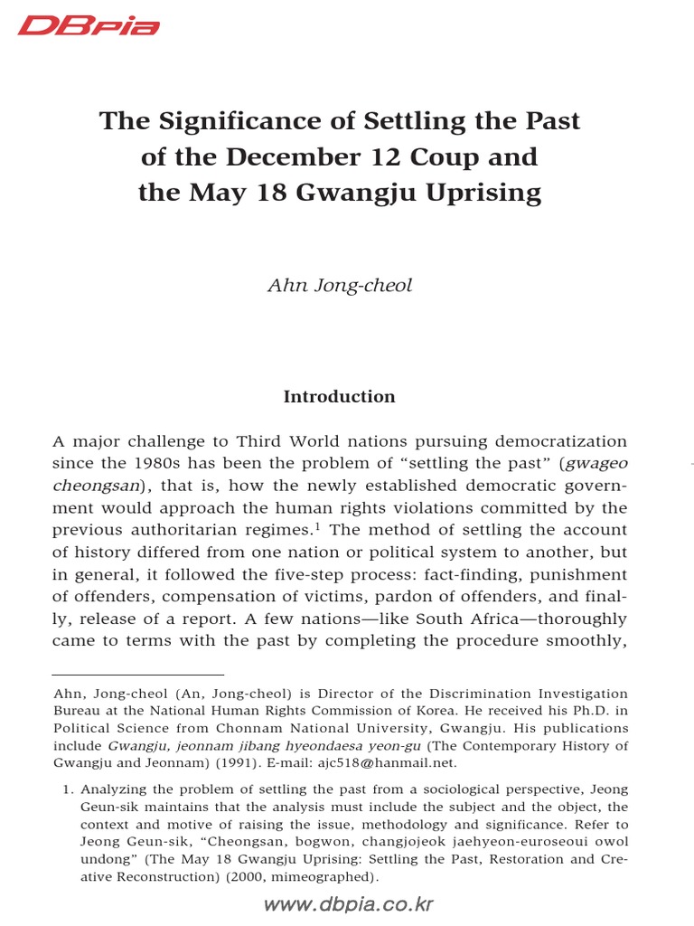 The Significance of Settling The Past of The December 12 Coup and The May 18 Gwangju Uprising ...
