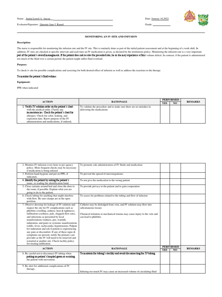 Monitoring An Intravenous Infusion - Ancog, J | PDF | Intravenous Therapy | Nursing