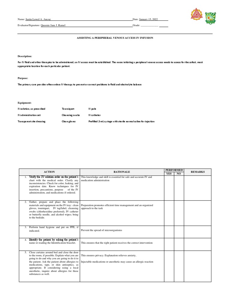 Initiating A Peripheral Venous Access IV Infusion Ancog, J | PDF ...