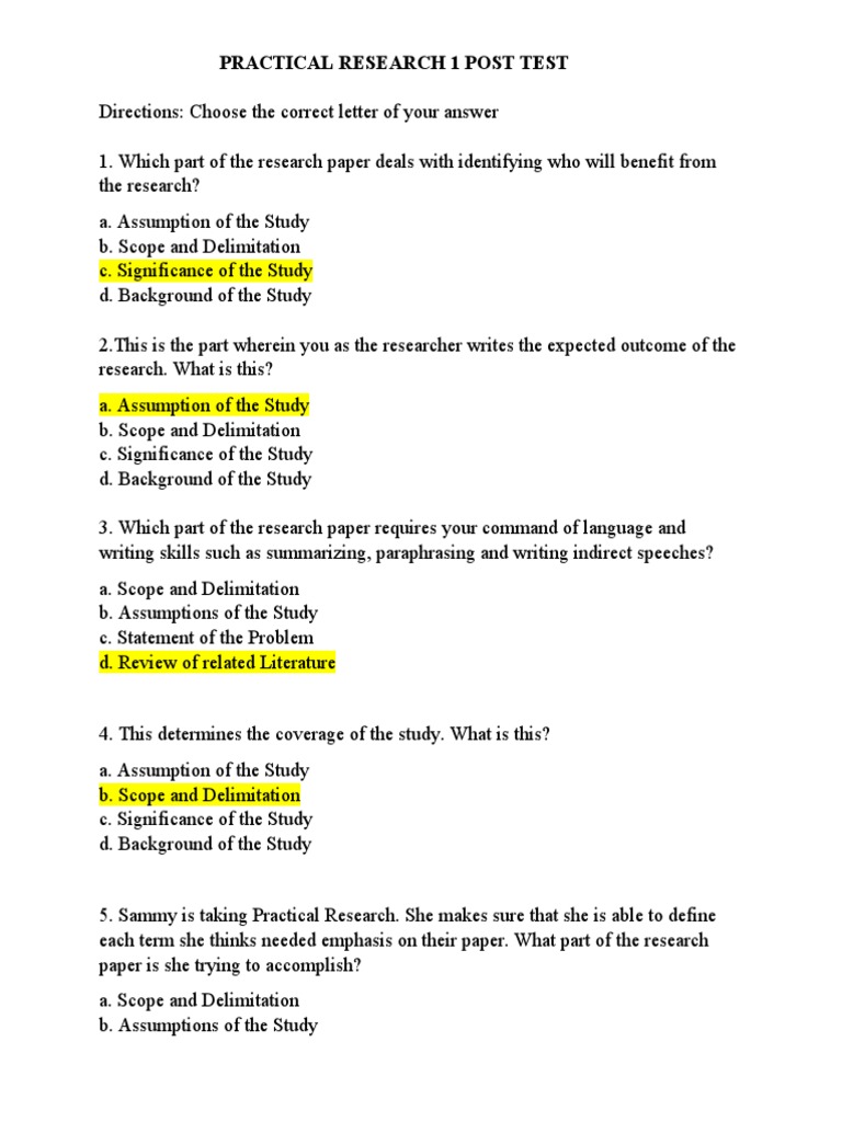 Practical Research Post Test | PDF | Sampling (Statistics ...