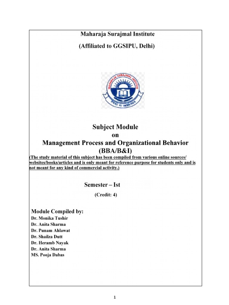 Management Process and Organizational Behaviour (MPOB) - Code-101 - BBA ...