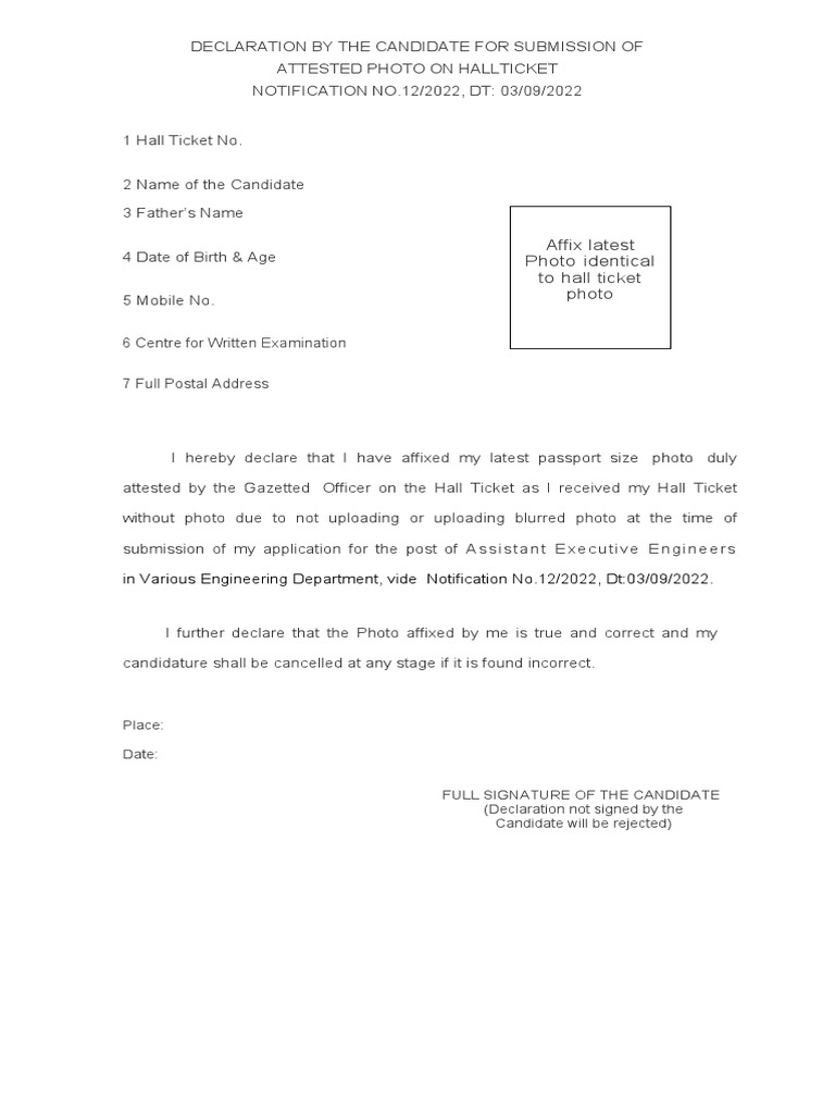Candidate Declaration for Hall Ticket Photo | PDF | Law